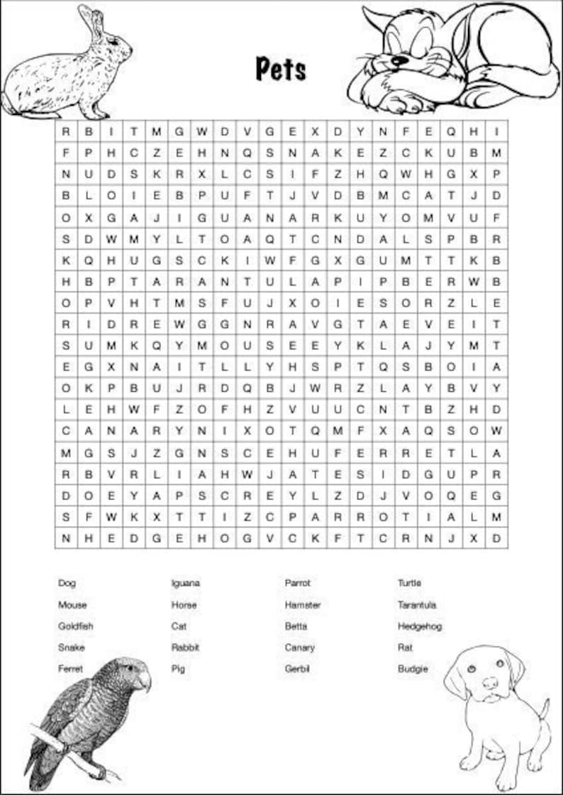 Pets Word Search - Etsy