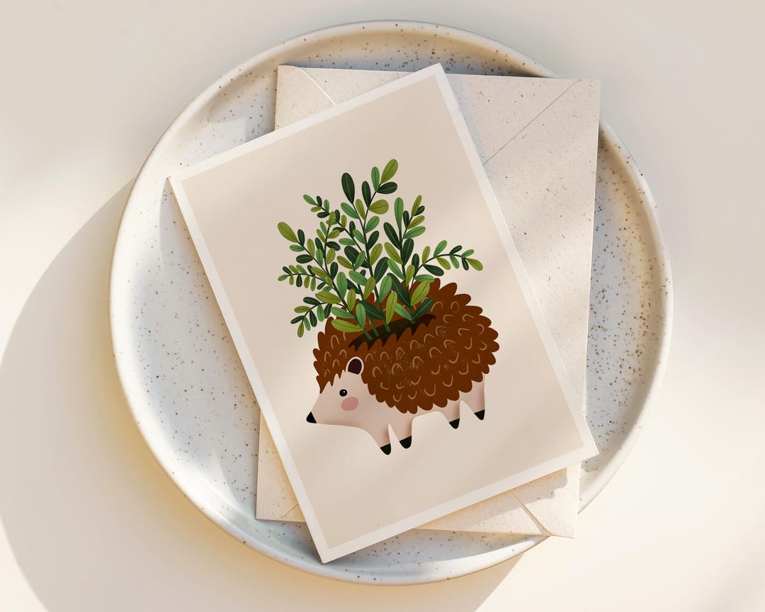 Hedgehog Garden Note Cards: Whimsical Potted Plant Illustration - Etsy