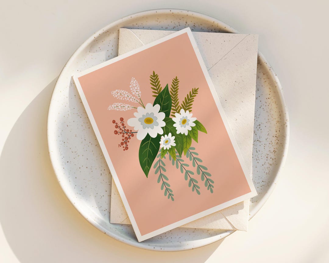 Folk Art Flowers Note Card: Hand-painted Floral Greeting Card - Etsy