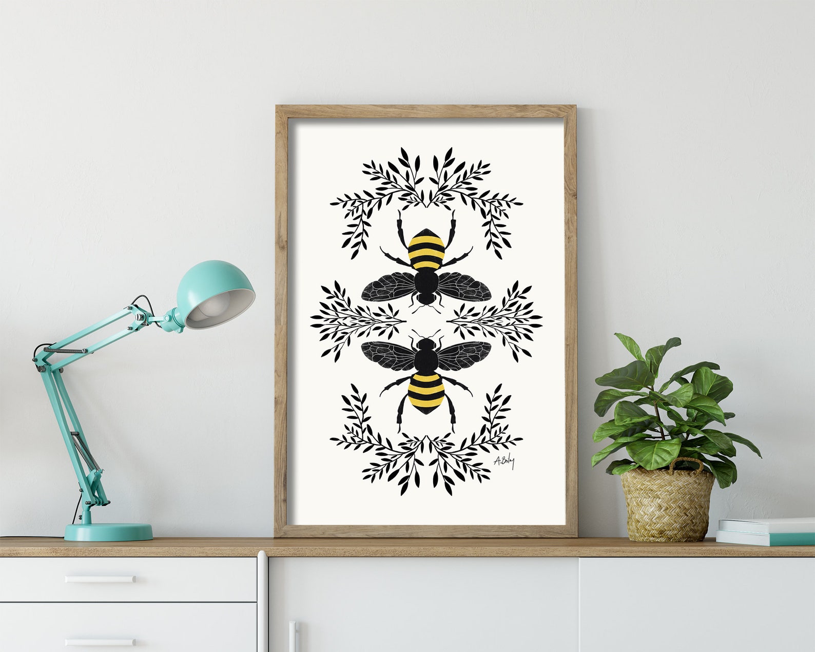 Honey Bee Botanical Art Print: Scandinavian Farmhouse Decor - Etsy