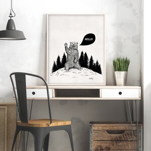Funny Hello Bear Art Print - Etsy