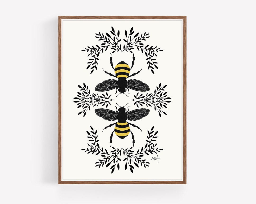 Honey Bee Wall Art Print - Honey Bee Art - Bee Print - Scandinavian ...