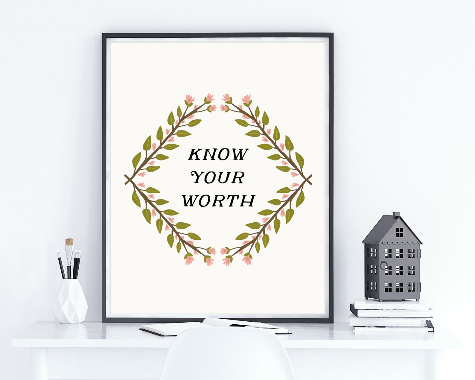 Inspirational Quote and Floral Wreath Print - Scandinavian Hygge Decor ...