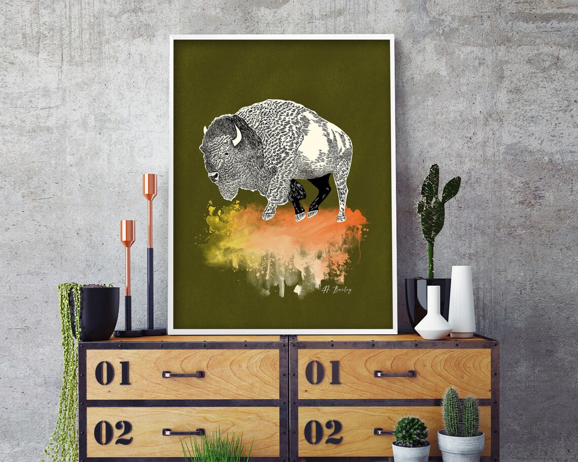 Abstract Bison Wall Art Print - Etsy