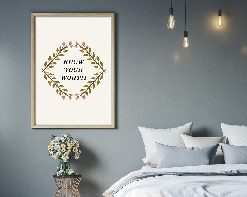 Inspirational Quote and Floral Wreath Print - Scandinavian Hygge Decor ...