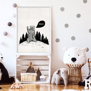 Funny Hello Bear Art Print - Etsy