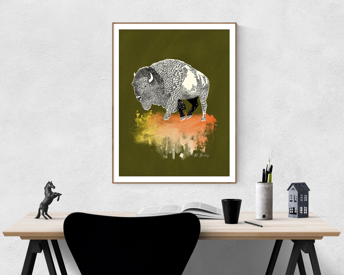 Abstract Bison Wall Art Print - Etsy