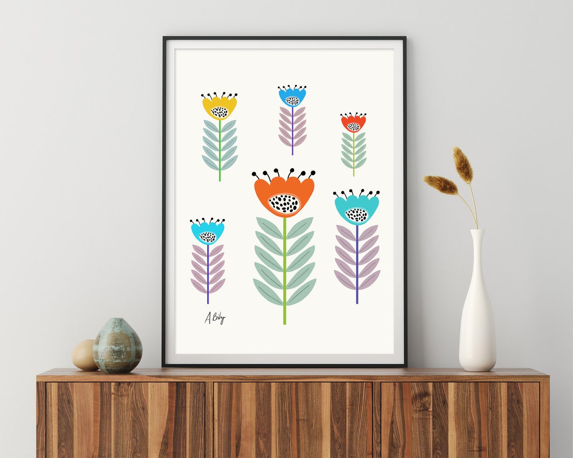 Abstract Scandinavian Floral Art Print - Etsy
