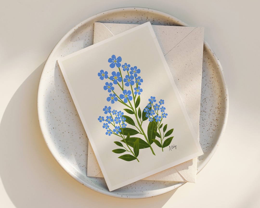 Watercolor Forget Me Not Greeting Cards With Envelope - Wildflowers ...