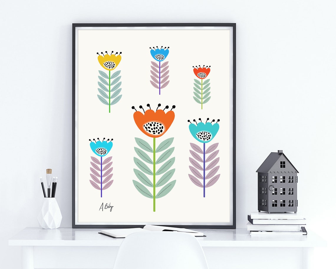 Abstract Scandinavian Floral Art Print - Etsy