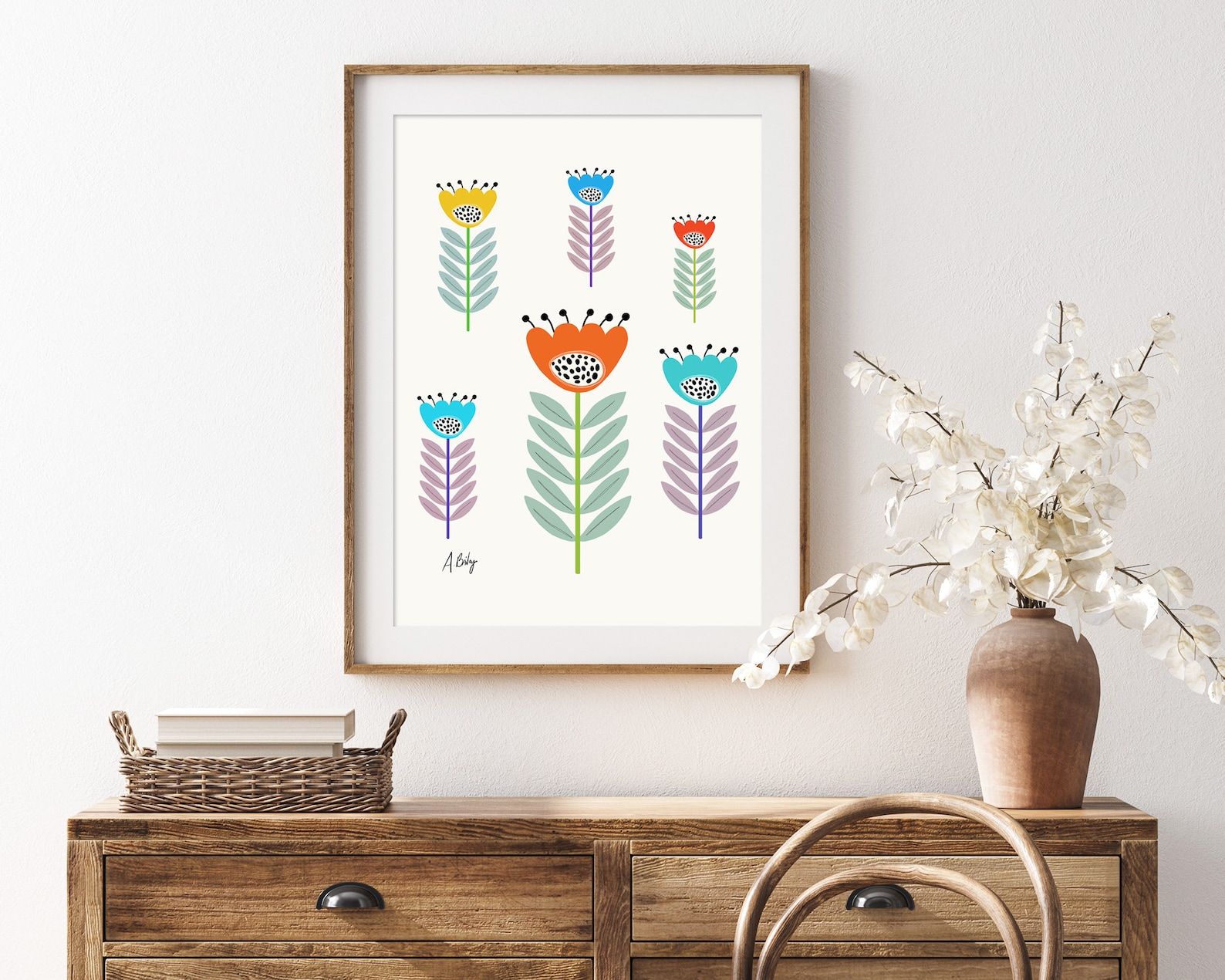 Abstract Scandinavian Floral Art Print - Etsy