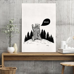 Funny Hello Bear Art Print - Etsy