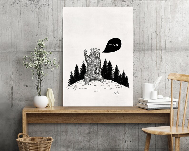 Funny Hello Bear Art Print - Etsy