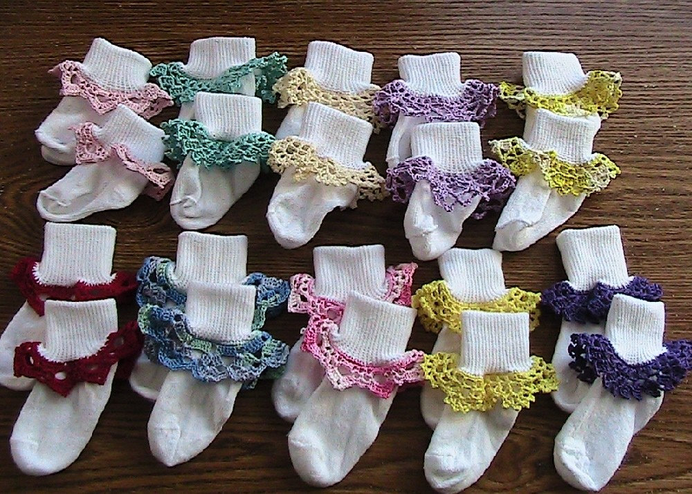 Girl Socks With Crochet Ruffles - White With Pink Ruffle - Etsy