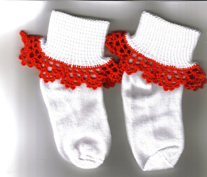 Girl Socks With Crochet Ruffles White With Red Ruffle - Etsy