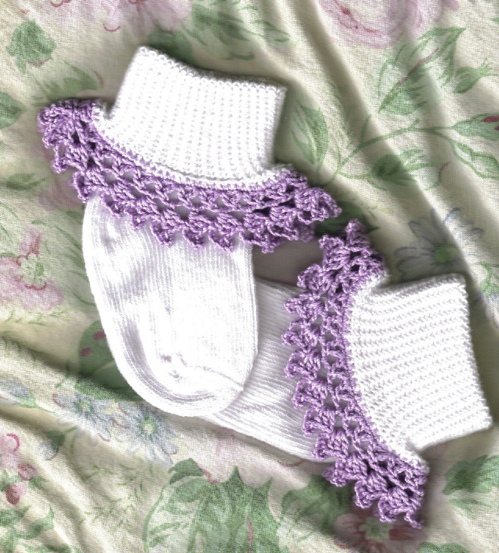 Girl Socks With Crochet Ruffles - White With Lavender Ruffle - Etsy