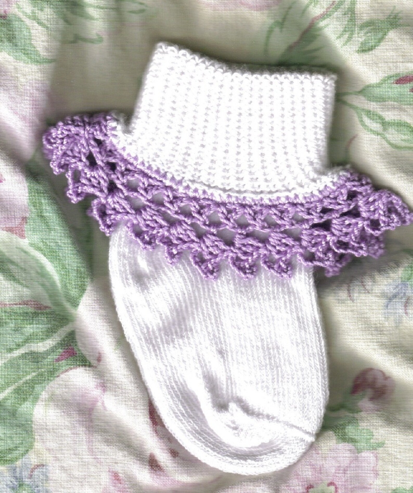 Girl Socks With Crochet Ruffles - White With Lavender Ruffle - Etsy