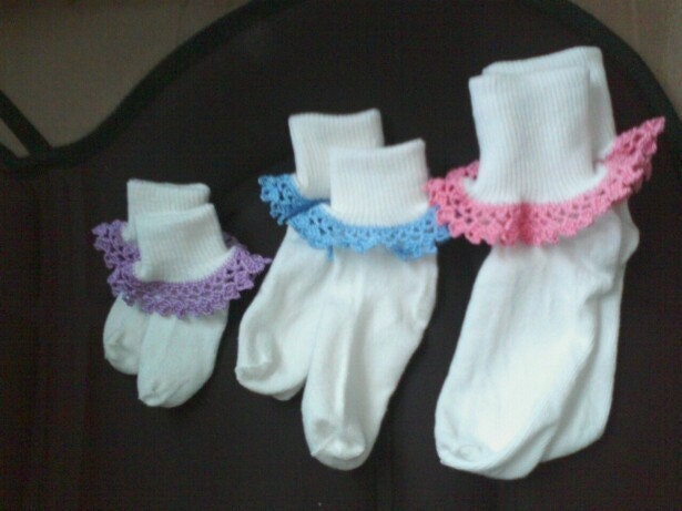 Girl Socks With Crochet Ruffles White With Lavender Ruffle | Etsy