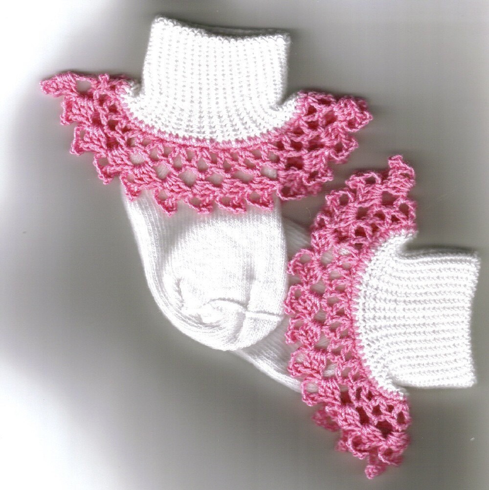 Girl Socks With Crochet Ruffles - White With Pink Ruffle - Etsy