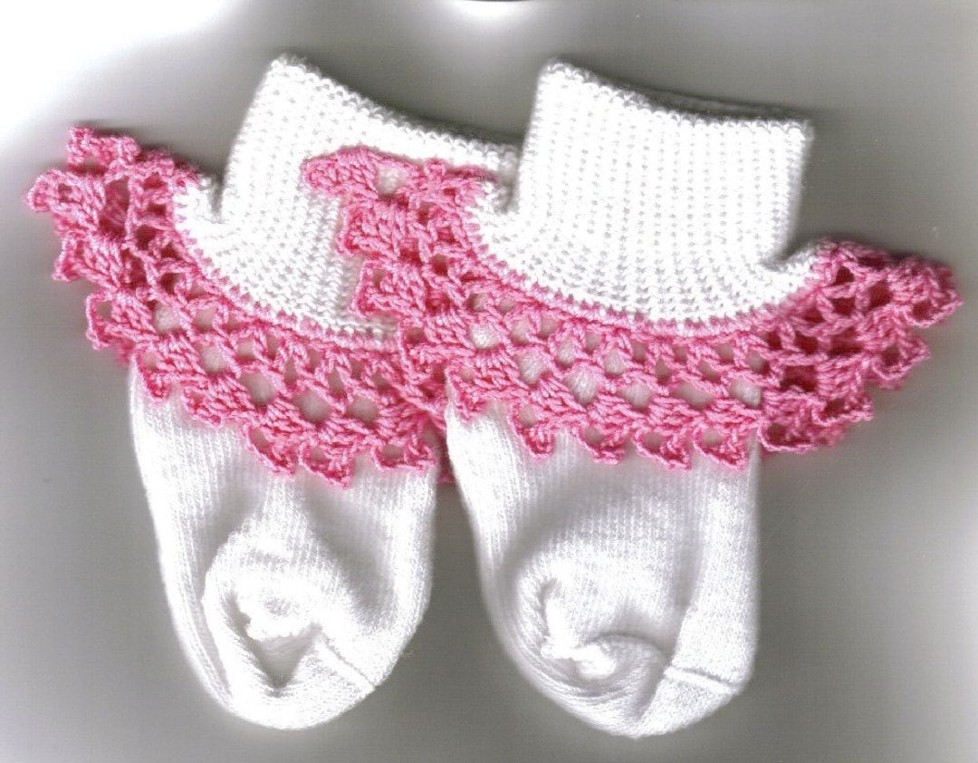 Girl Socks With Crochet Ruffles - White With Pink Ruffle - Etsy