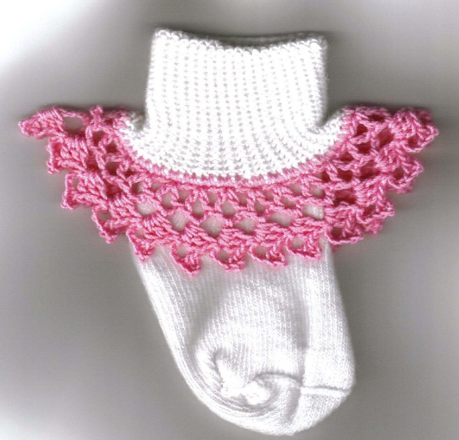 Girl Socks With Crochet Ruffles - White With Pink Ruffle - Etsy