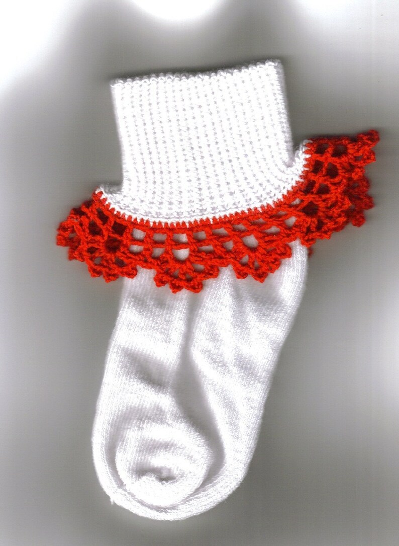 Girl Socks With Crochet Ruffles White With Red Ruffle - Etsy