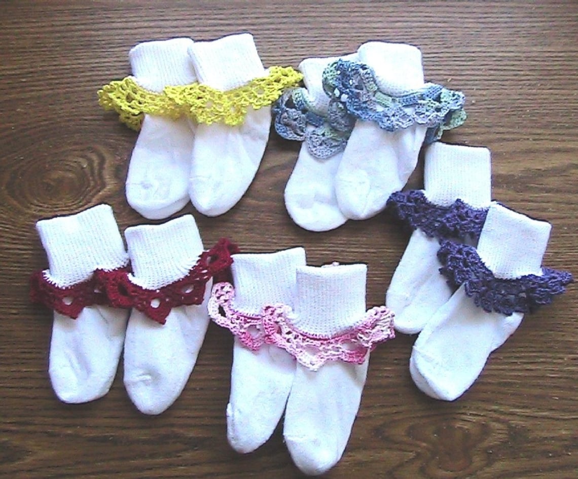 Girl Socks With Crochet Ruffles - White With Pink Ruffle - Etsy