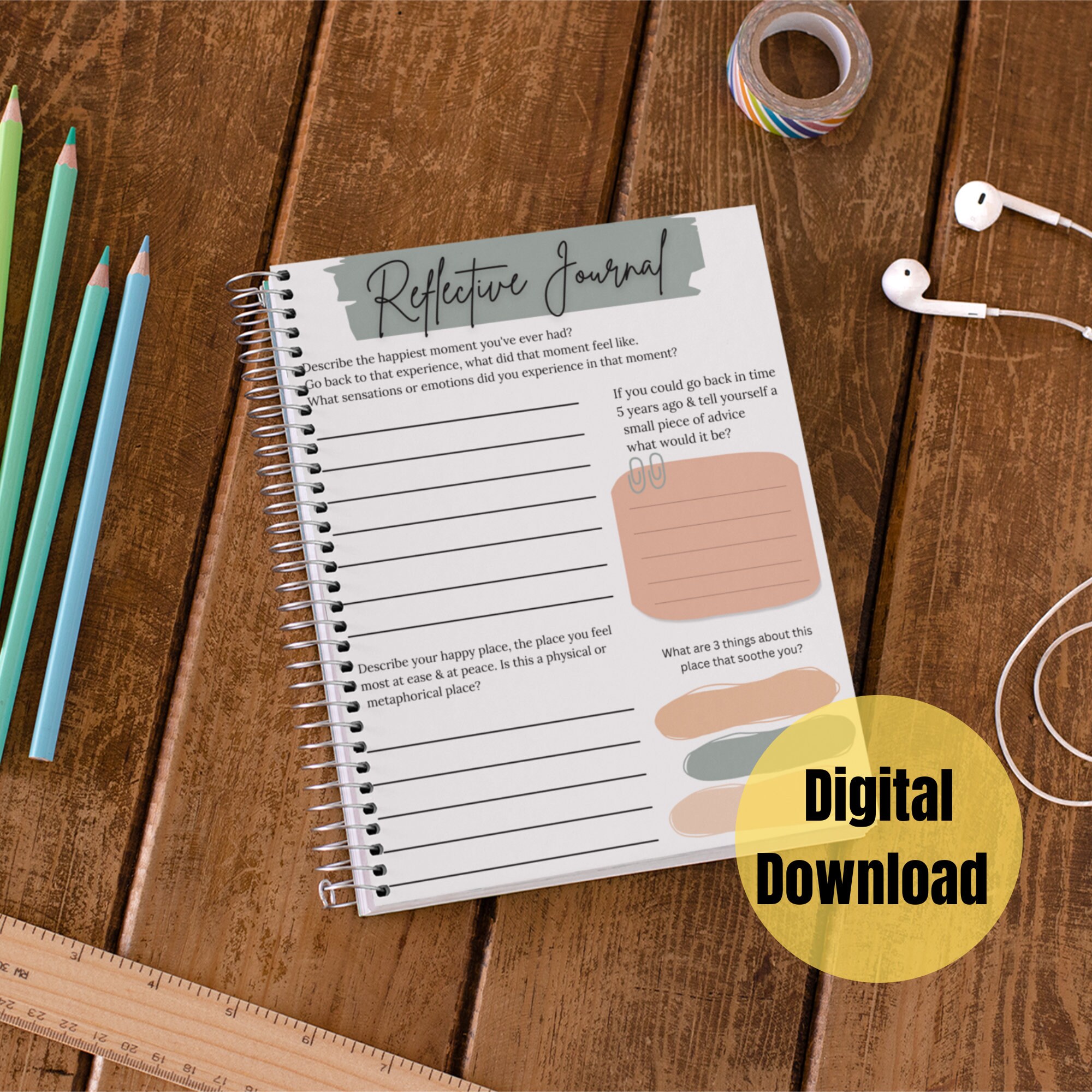 Printable Reflective Journal Mental Health Worksheets Emotional Support ...