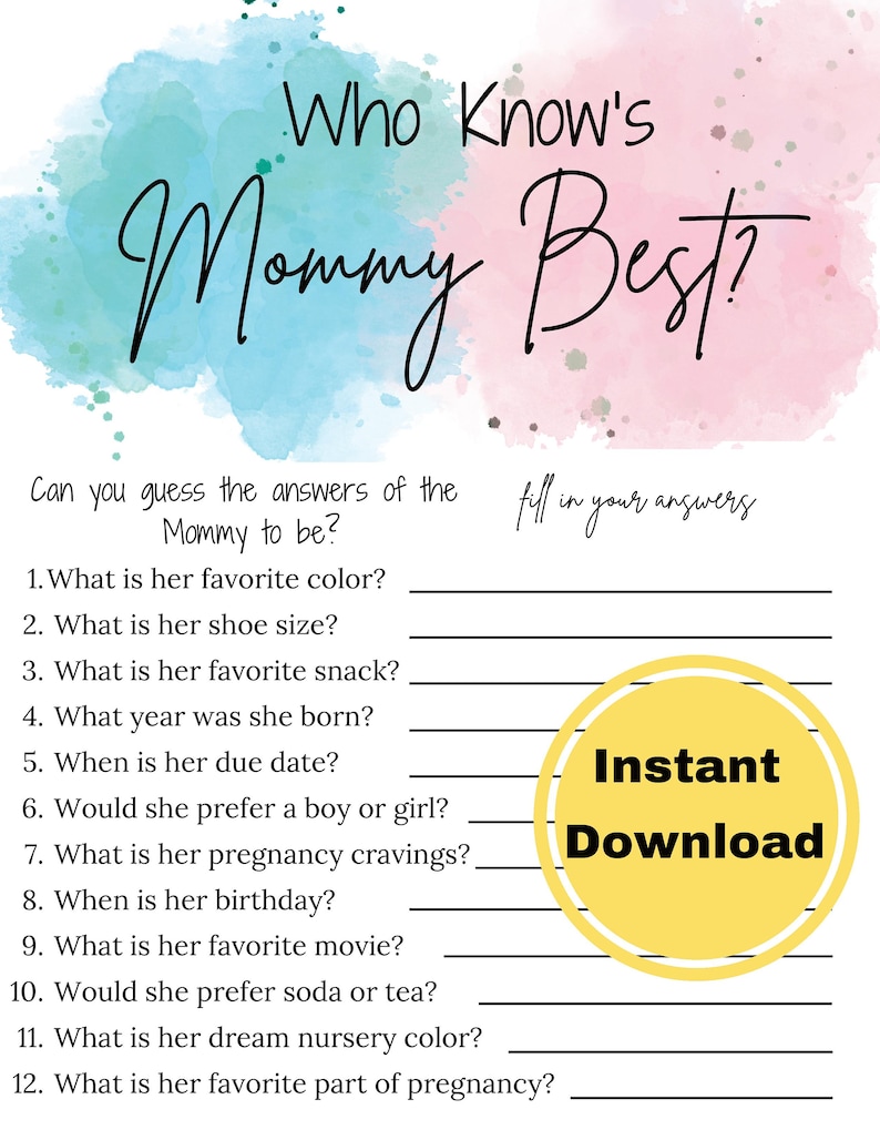 Printable Who Knows Mommy Baby Shower Game Fun Baby Shower Game Baby ...
