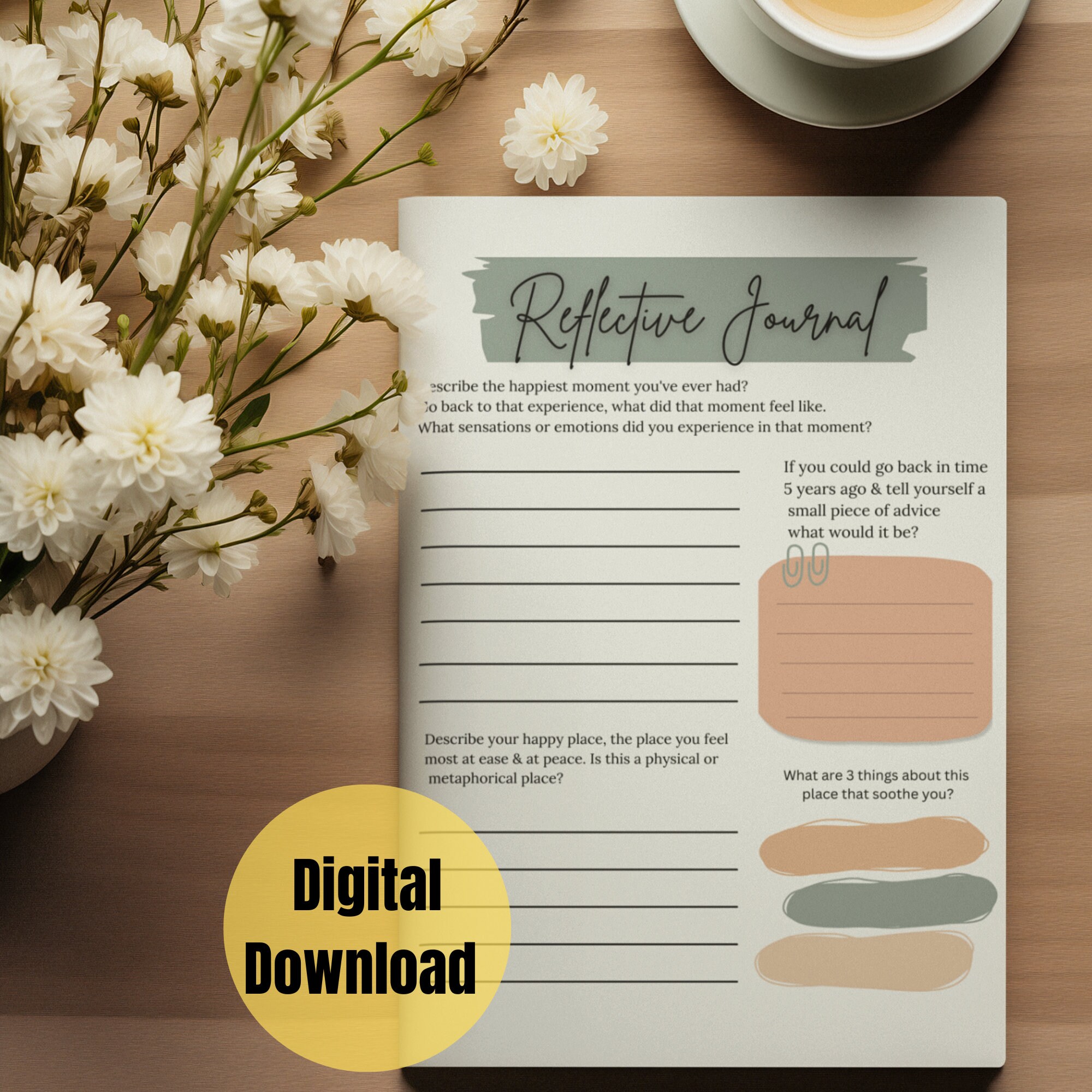 Printable Reflective Journal Mental Health Worksheets Emotional Support ...