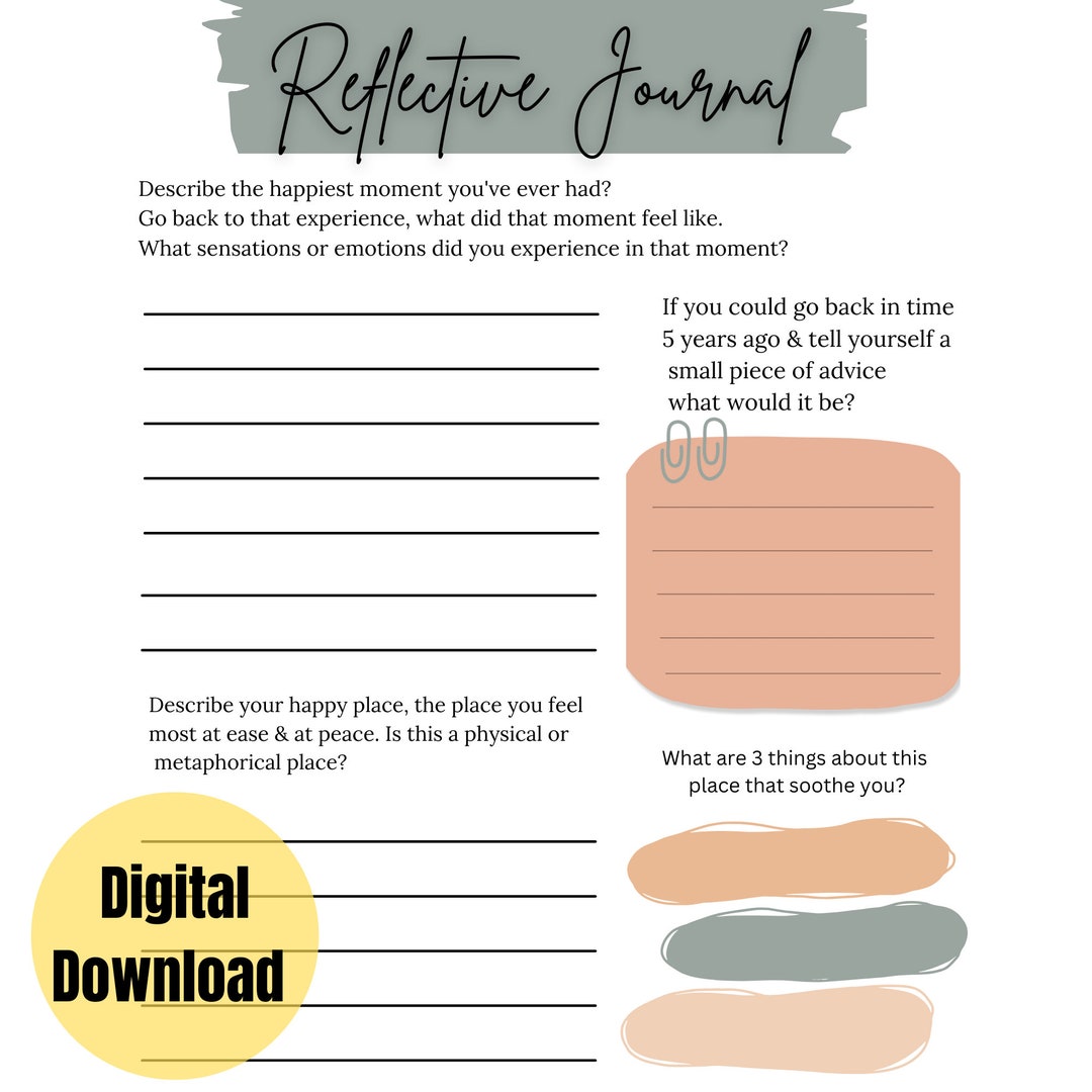 Printable Reflective Journal Mental Health Worksheets Emotional Support ...
