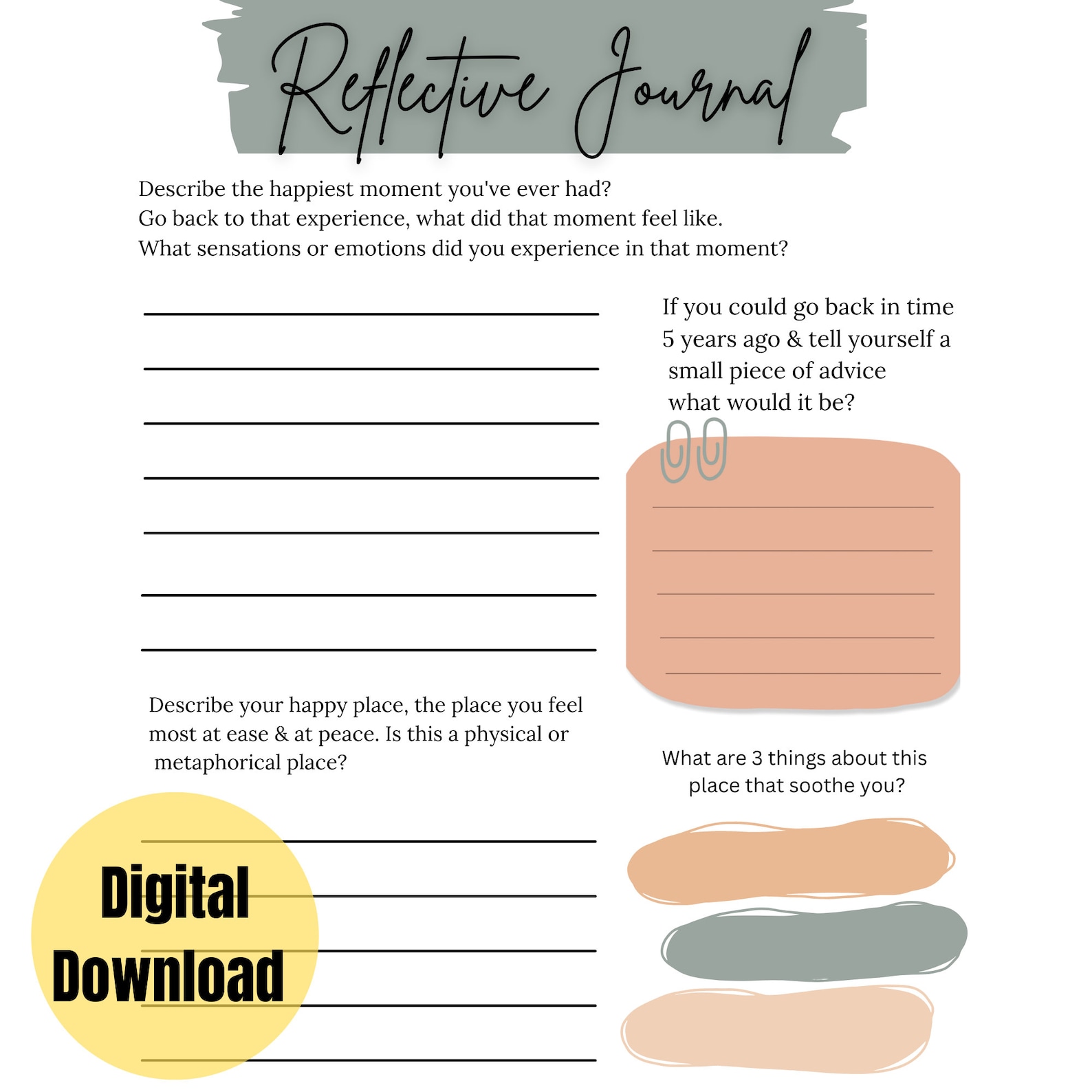 Printable Reflective Journal Mental Health Worksheets Emotional Support ...