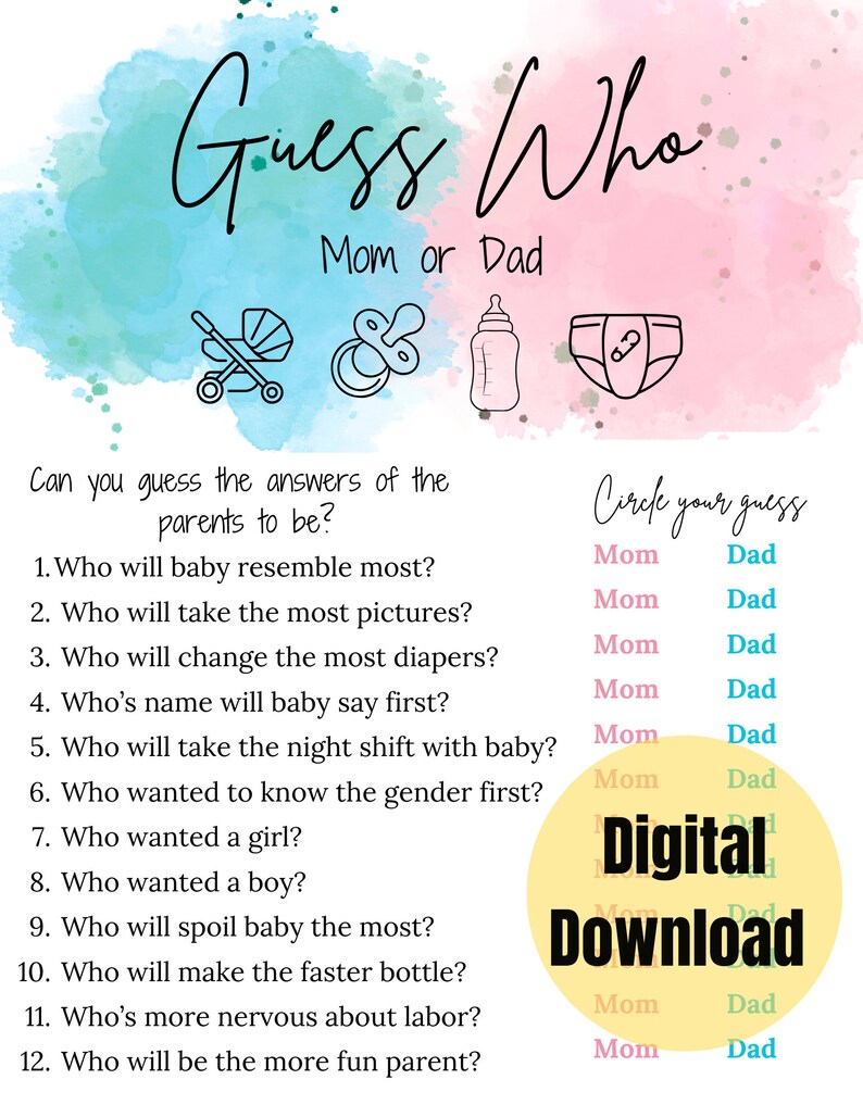 Printable Guess Who Fun Baby Shower Game PDF Baby Shower Trivia ...