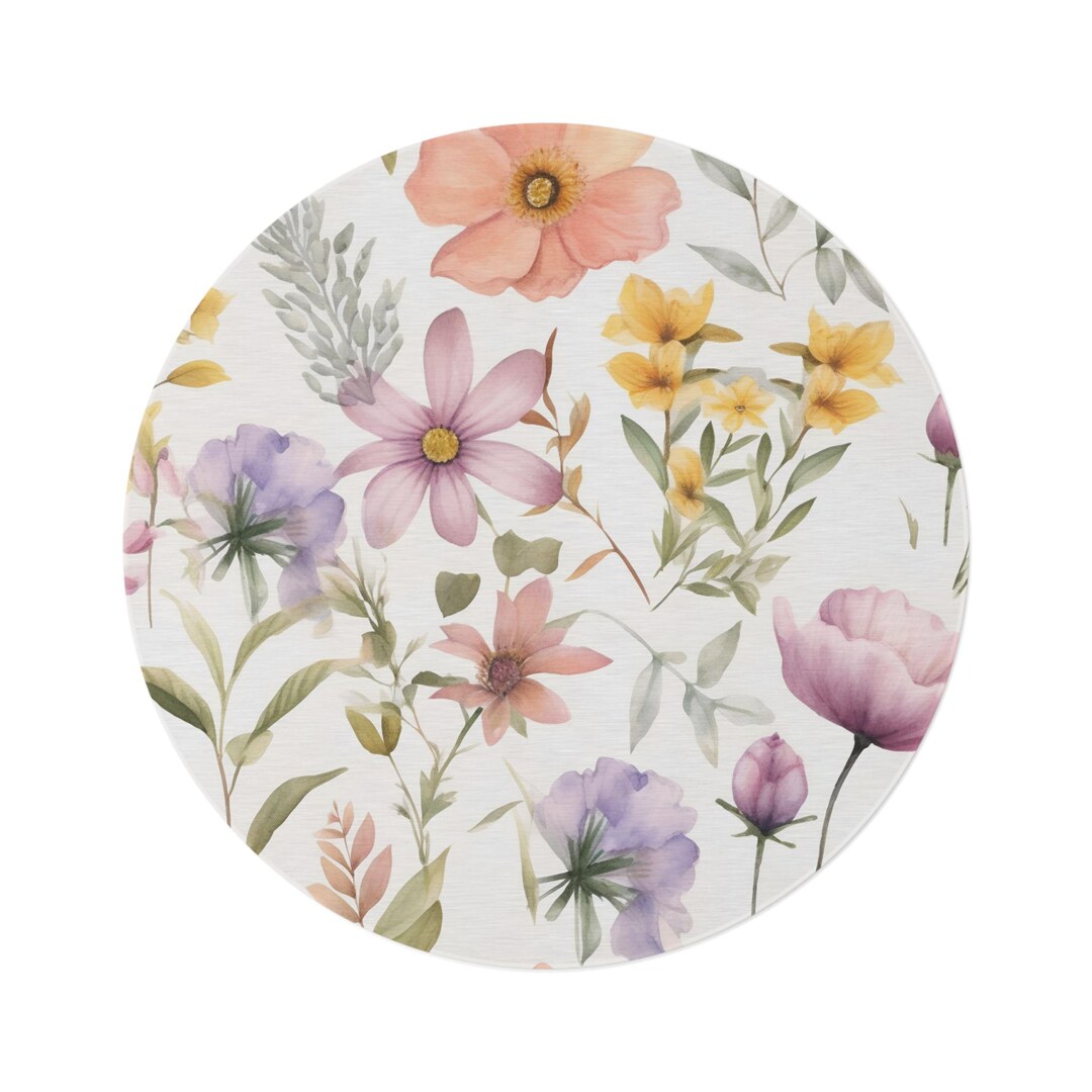 Floral Pastel Pink and Lavender Round Rug - Etsy