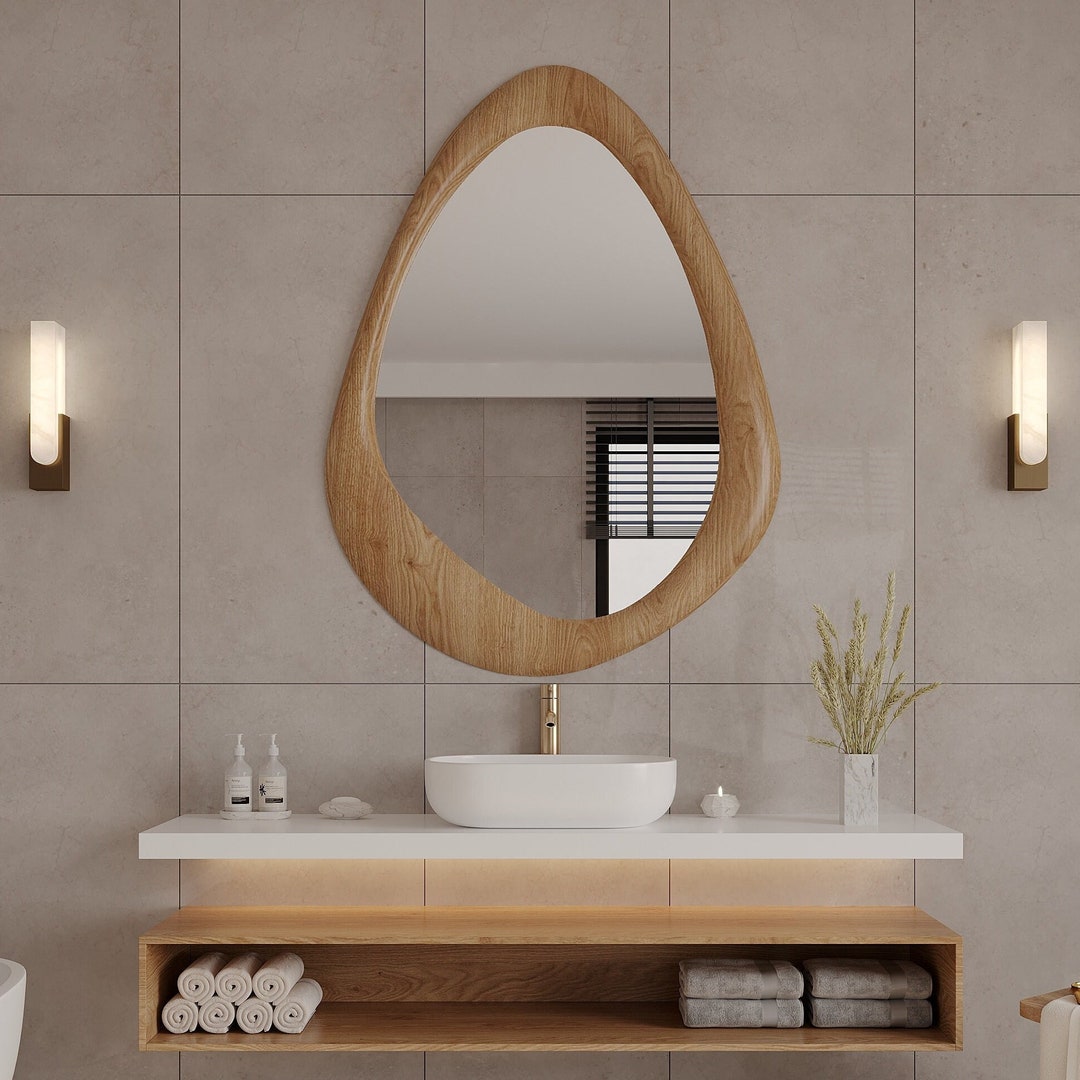 Mirror Wall Decor, Wooden Mirror Frame, Mid Century Mirror, Abstract ...