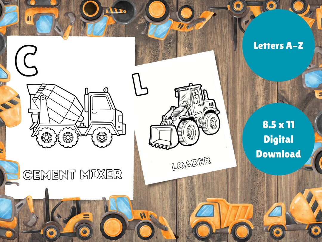 Construction Truck Coloring Pages Alphabetical A-Z for Preschoolers - Etsy