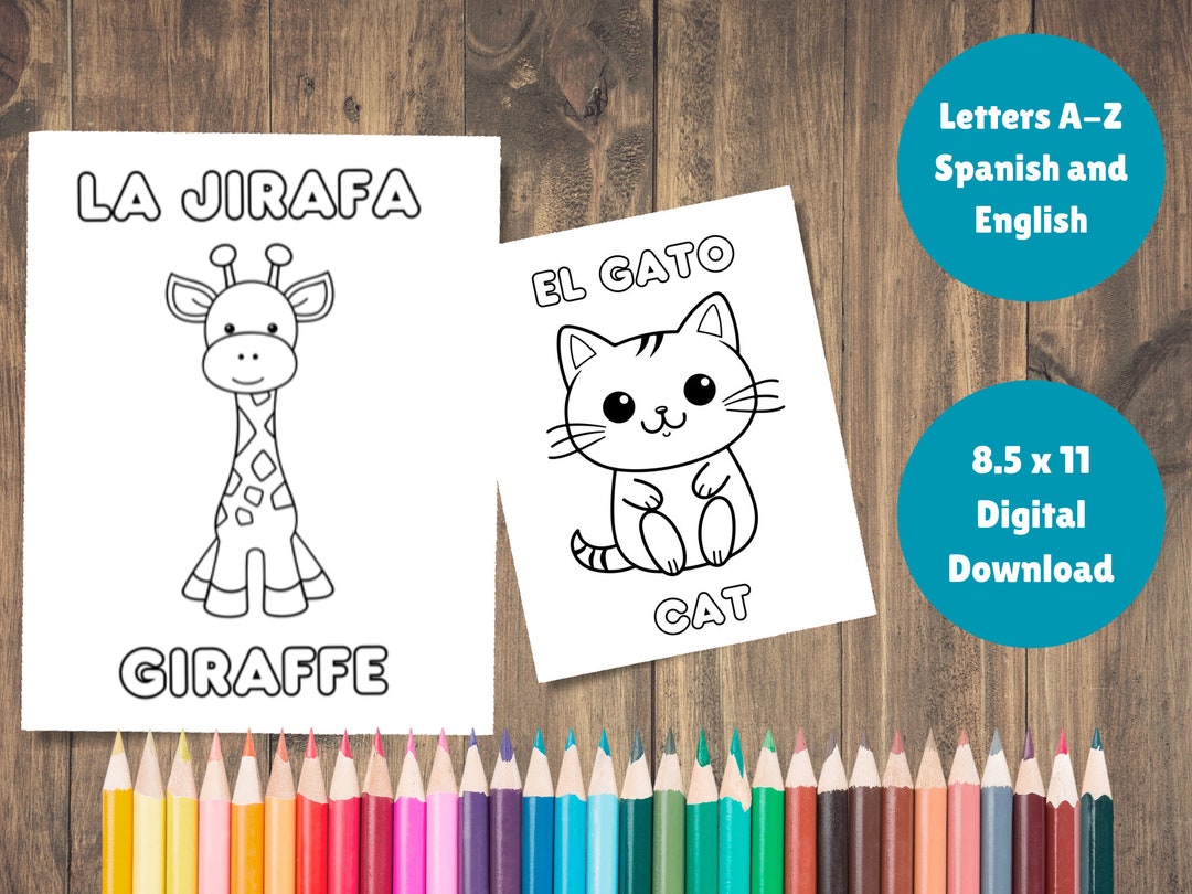 Spanish English Coloring Pages for Preschoolers Abcs, Bilingual - Etsy