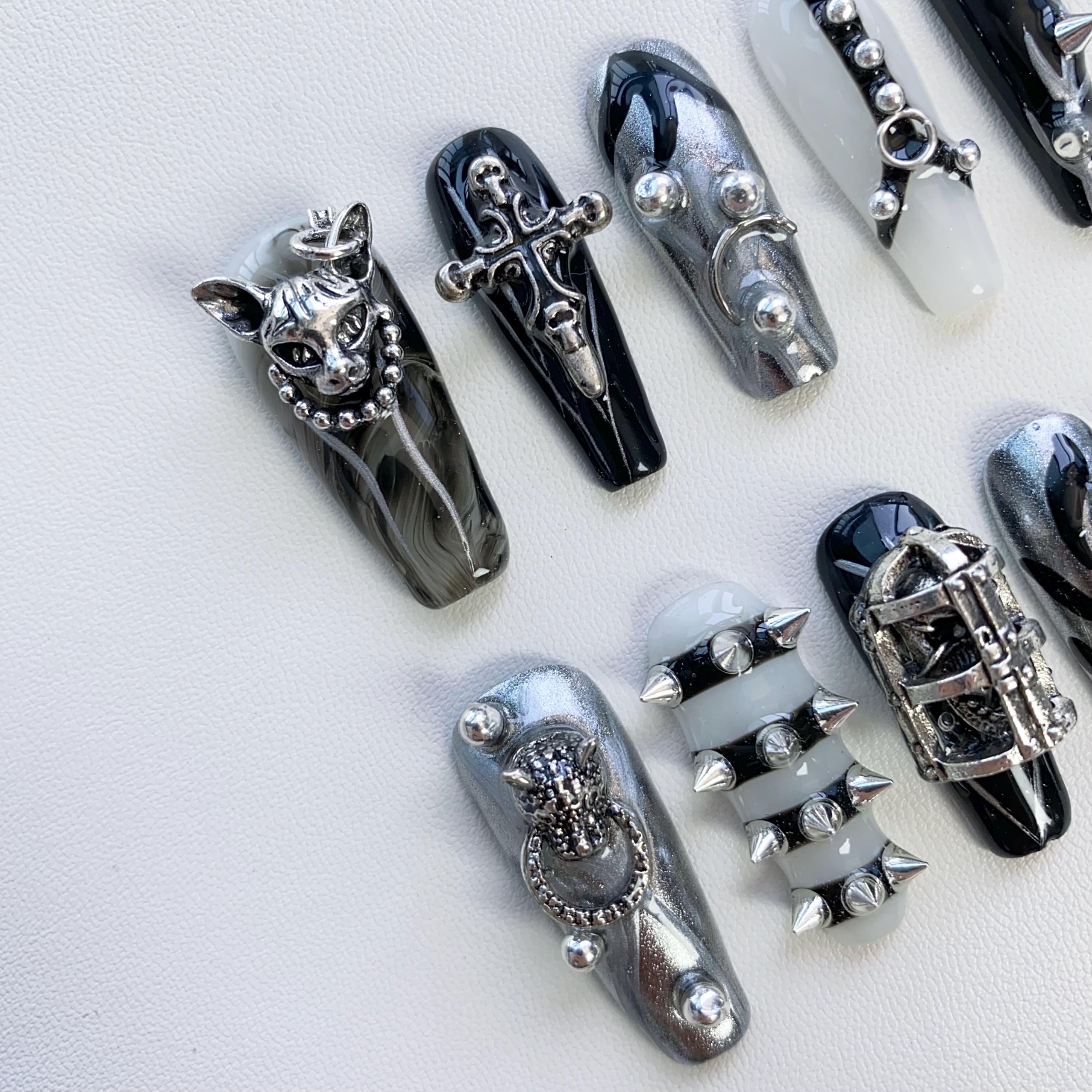 Halloween Gothic Black Press on Nails Long Coffin Nails/gothic Nails ...