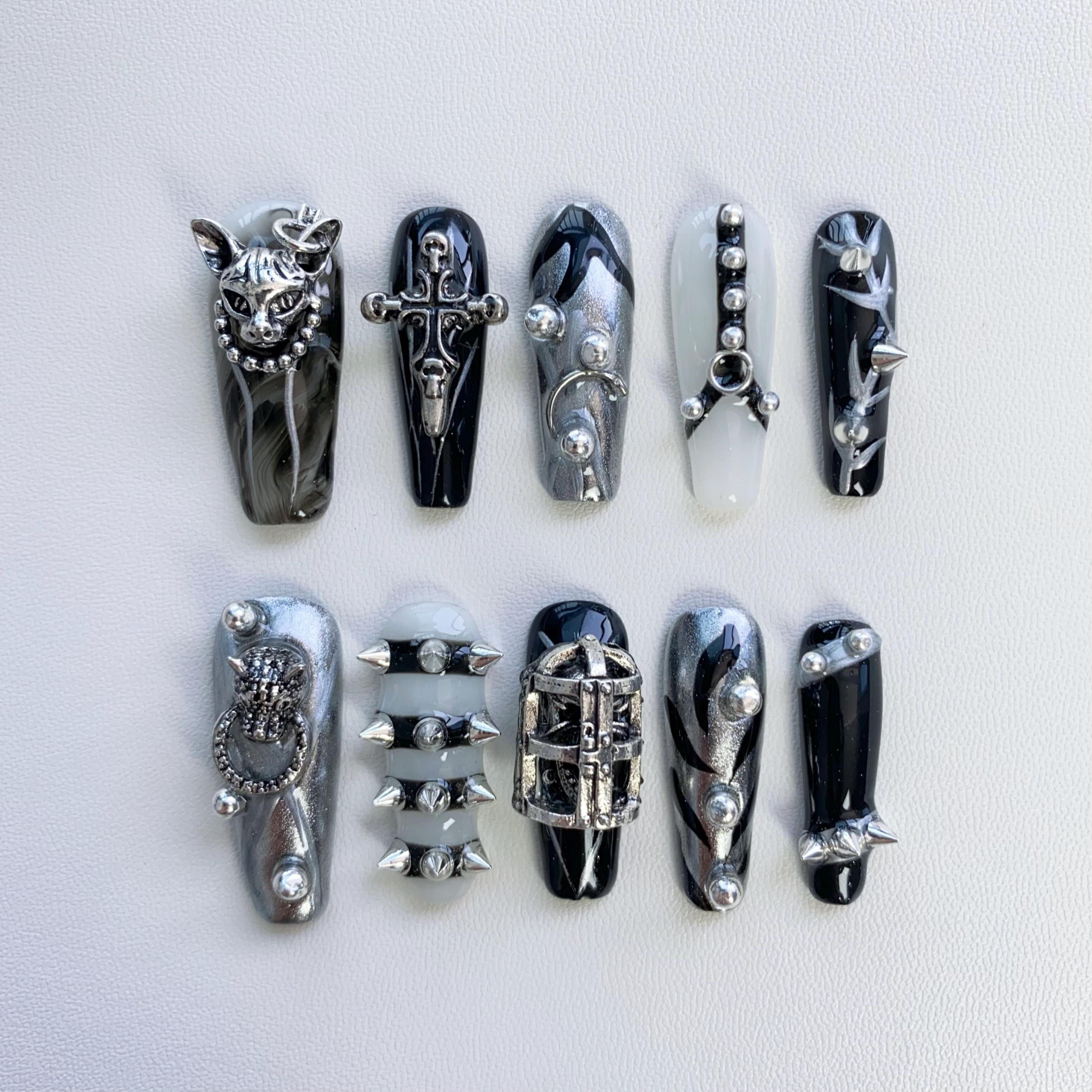 Halloween Gothic Black Press on Nails Long Coffin Nails/gothic Nails ...