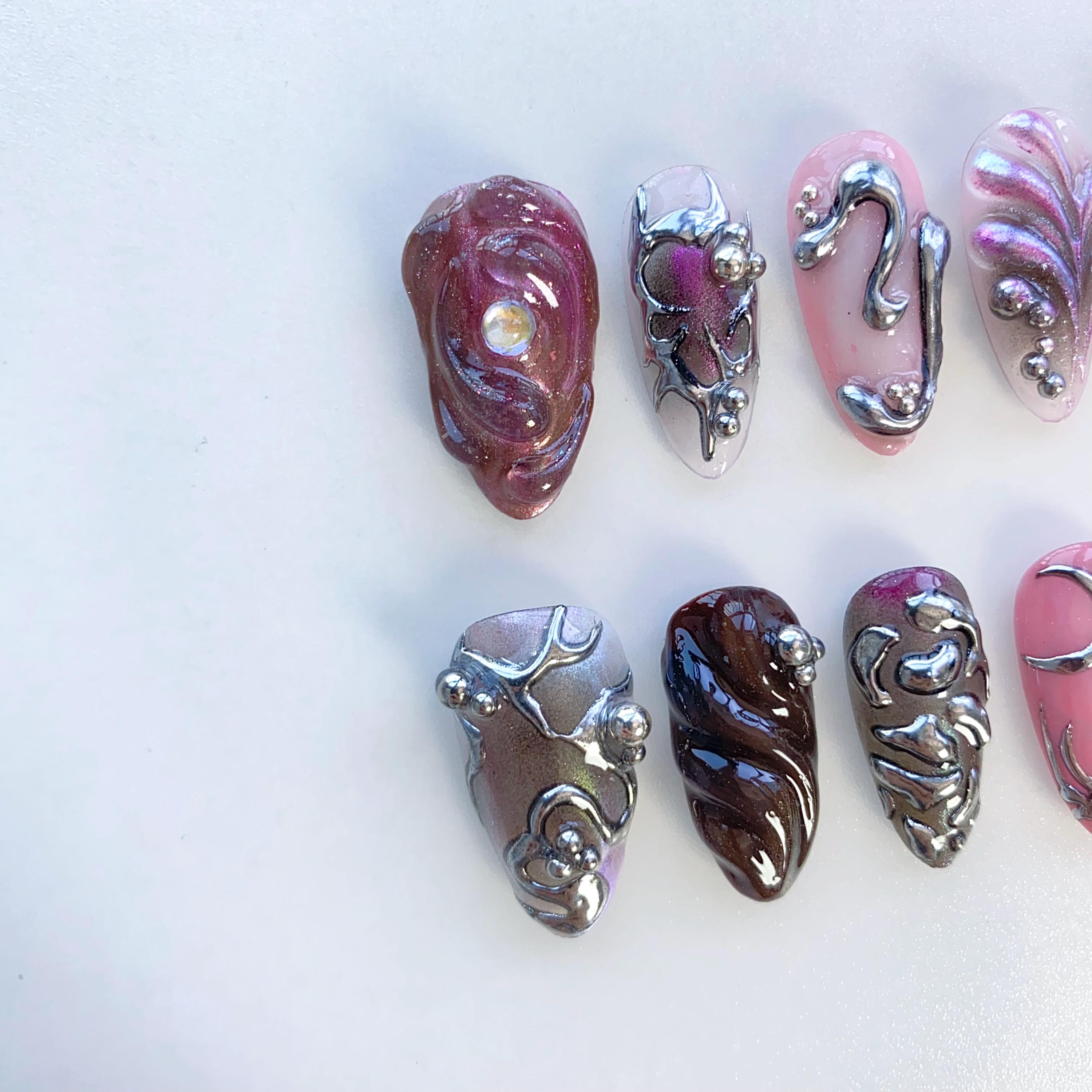 3D Chrome Nails/black Gothic Press on Nails/halloween Nails/gothic ...