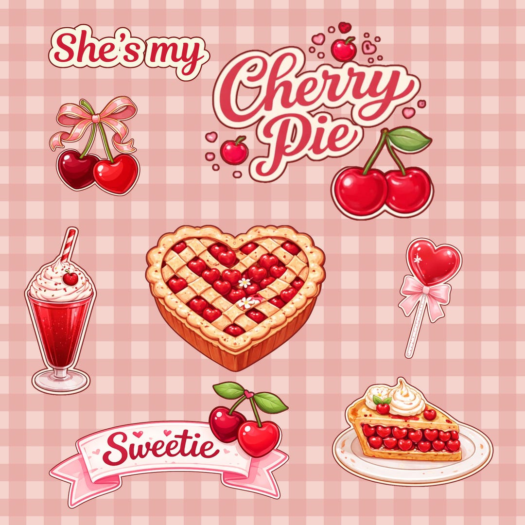 Cherry Pie Sticker Pack – Funny Dessert Decals, Retro Food Art ...