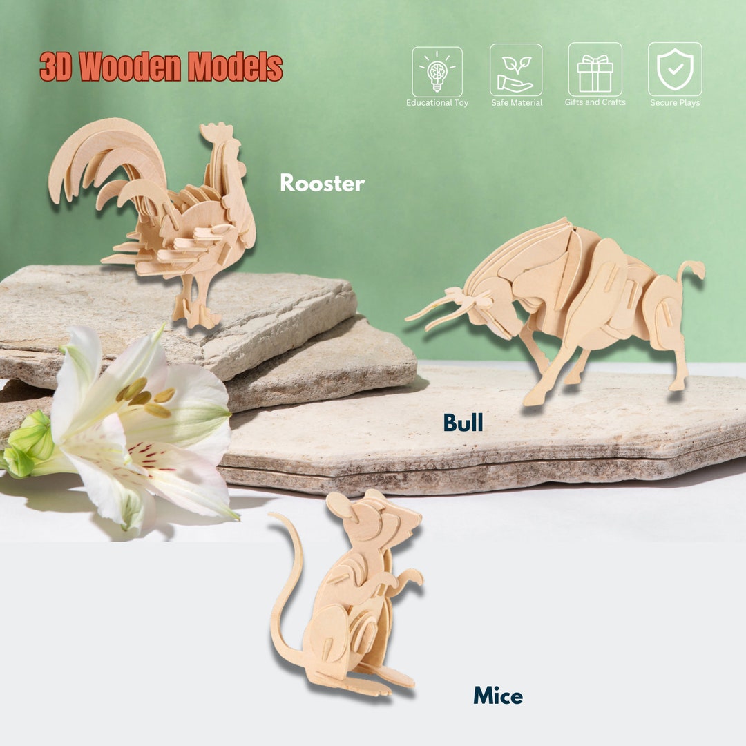 Chinese Zodiac Wooden 3D Puzzle Perfect Birthday Gifts, DIY Animal ...