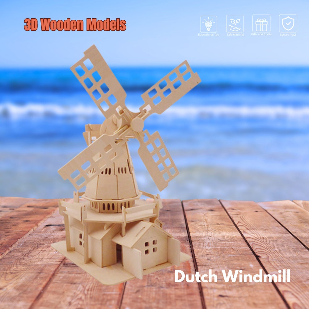 Wooden 3D Puzzle of Windmills, Barns, and Dutch Windmills, Fun and ...