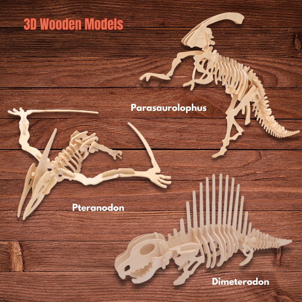 Dinosaur Wooden Puzzle, DIY Dinosaur Model, 3D Wooden Puzzle, Kids ...