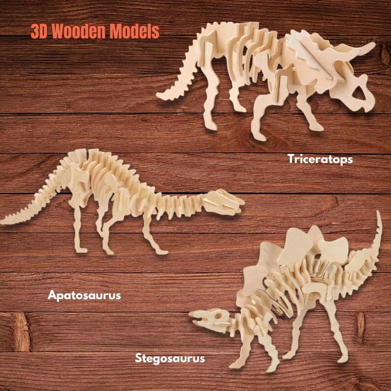 Dinosaur Wooden Puzzle, DIY Dinosaur Model, 3D Wooden Puzzle, Kids ...