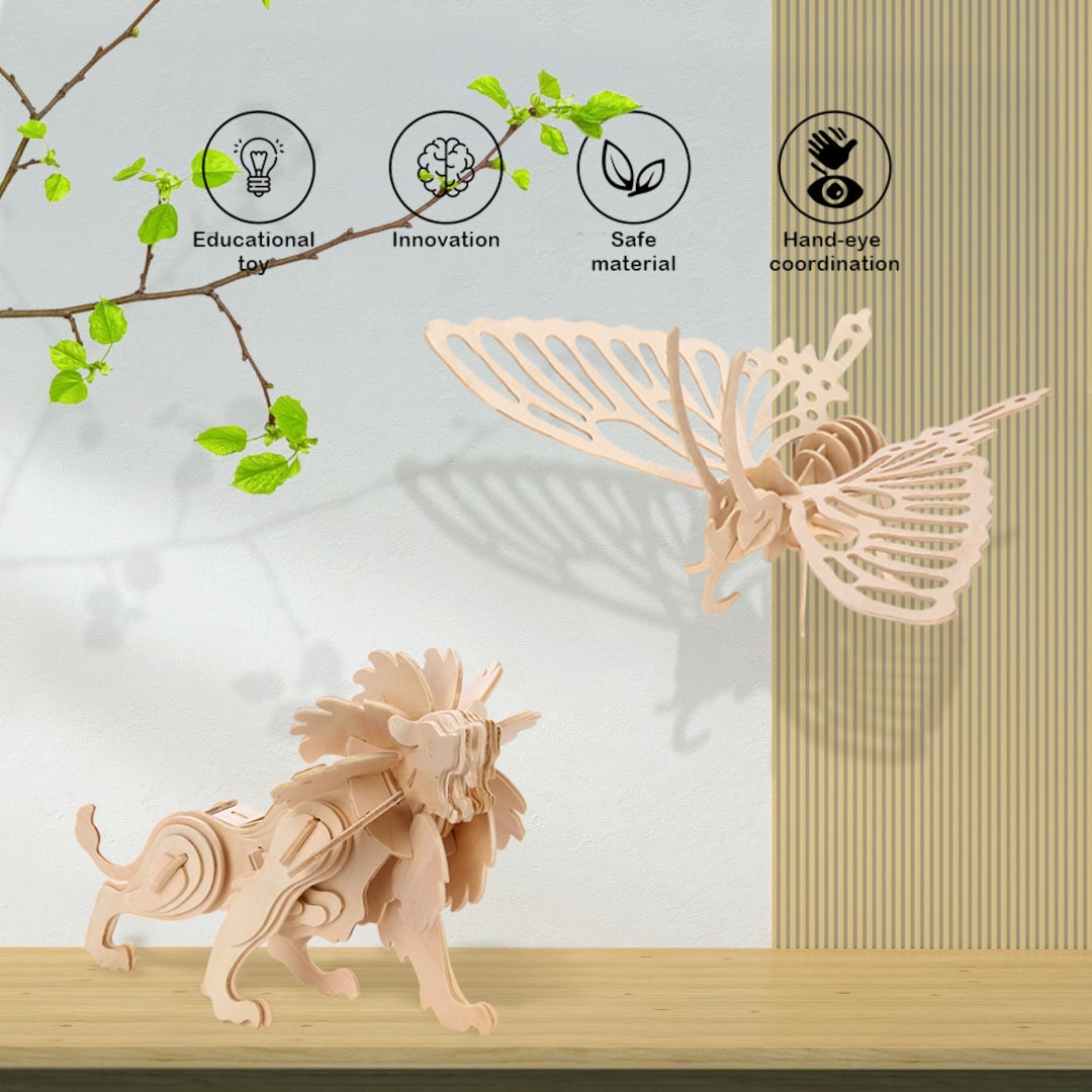 Butterfly Lions Eagle Parrot 3D Puzzle Kit, DIY Puzzle Crafts, Wooden ...