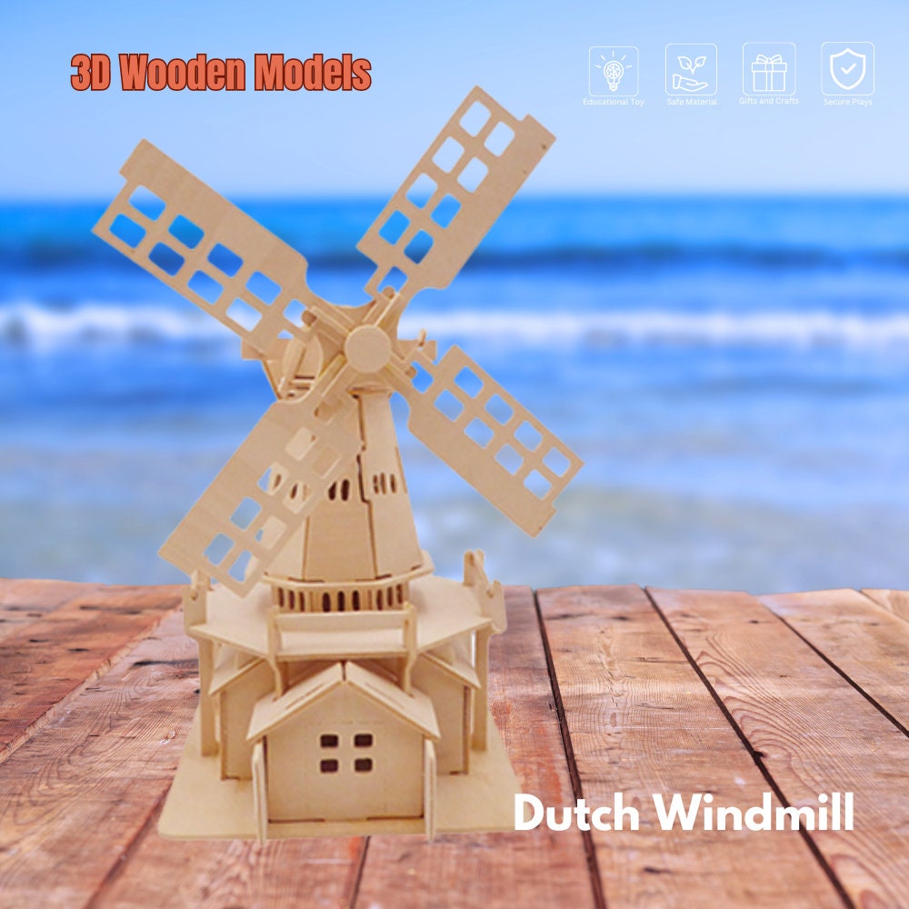 Wooden 3D Puzzle of Windmills, Barns, and Dutch Windmills, Fun and ...