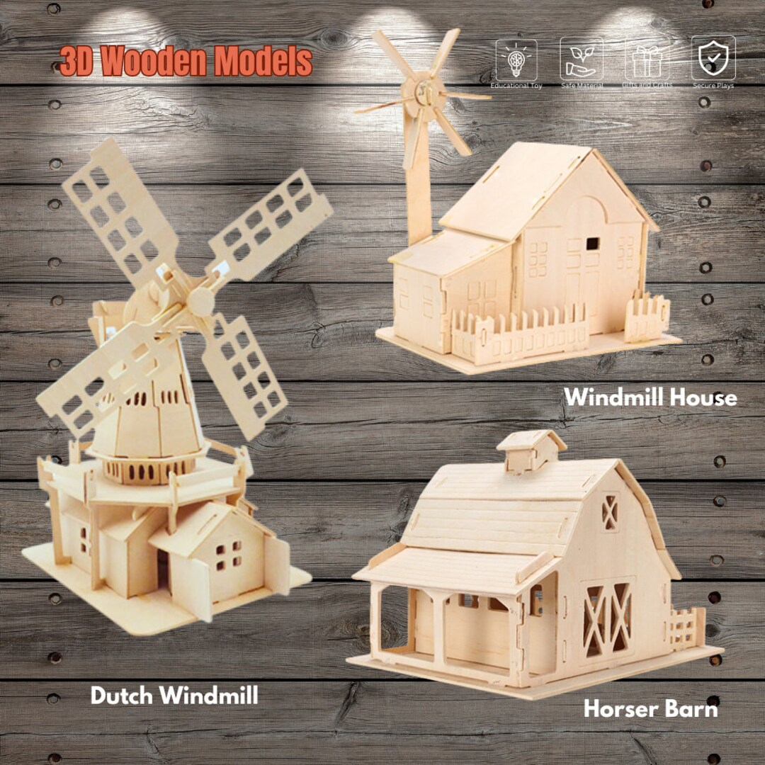 Wooden 3D Puzzle of Windmills, Barns, and Dutch Windmills, Girls Gifts ...