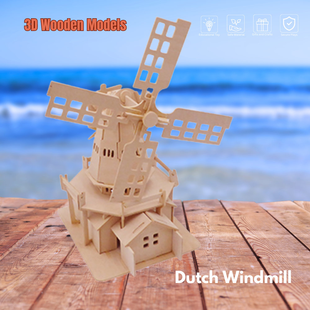 Wooden 3D Puzzle of Windmills, Barns, and Dutch Windmills, Fun and ...