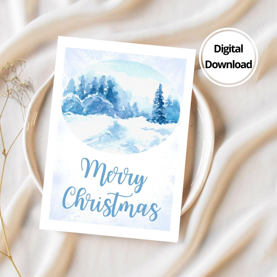 Printable Merry Christmas Card, Winter Scenery, 7x5 Greeting Card ...